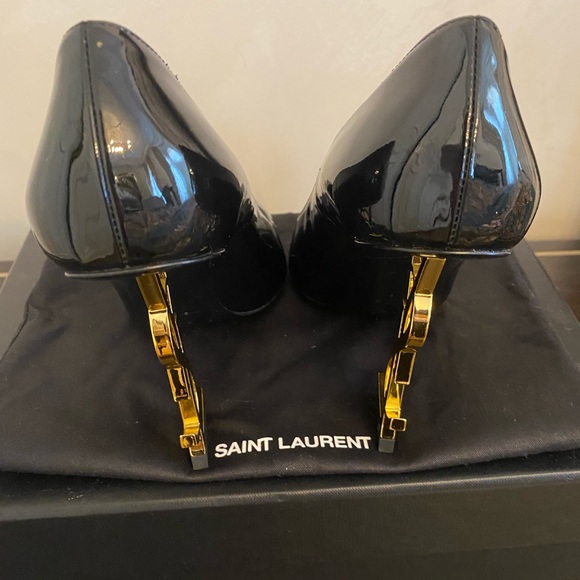 Yves Saint Laurent | Shoes | Ysl Heels Black With Gold Heel | Poshmark